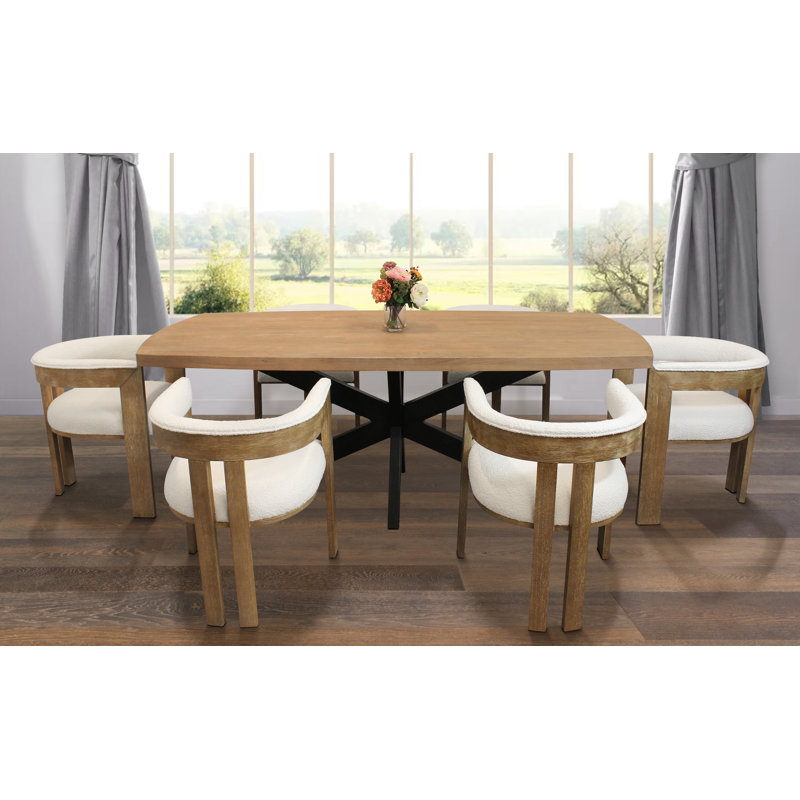 MOTI Furniture Logan Set With 82" Dining Table And 6 Trish Ivory Arm Chairs | Wayfair
